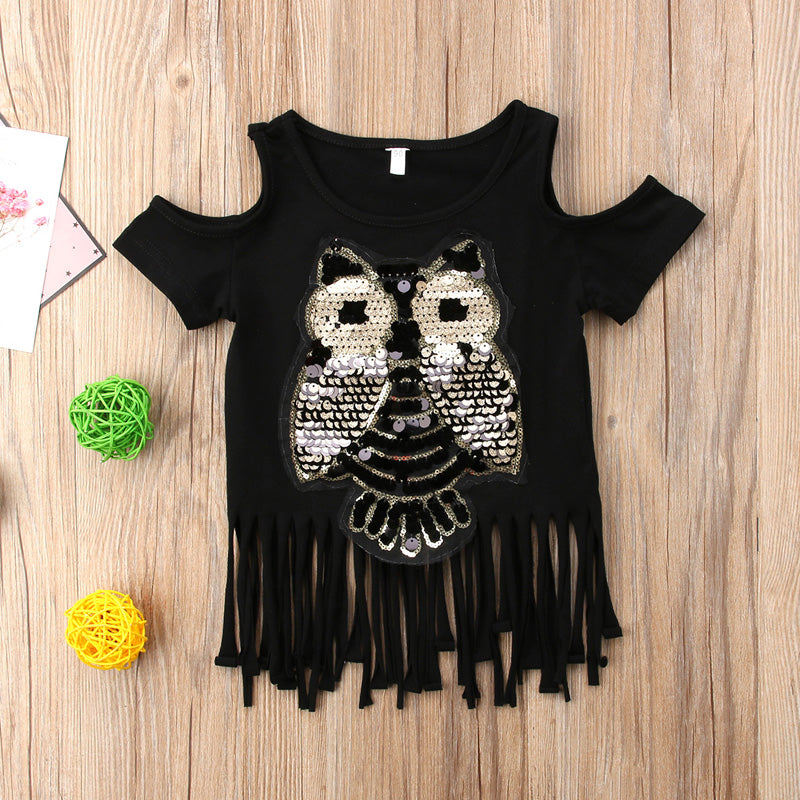 Girls Sequins Owl Tassel T-Shirt - ONLY 3 LEFT !!! – Wild Child Closet