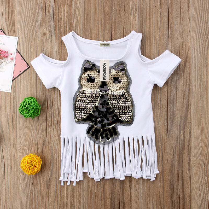 Girls Sequins Owl Tassel T-Shirt - ONLY 3 LEFT !!! – Wild Child Closet